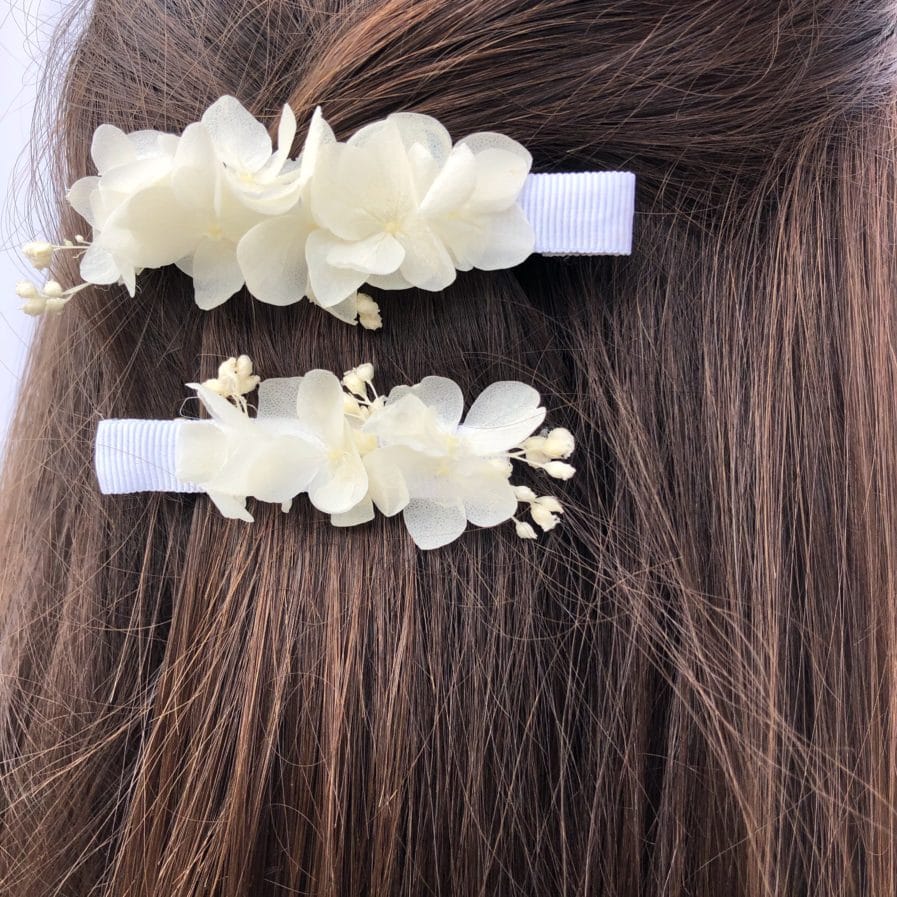 Mini barrette blanche en fleurs stabilisées - Les Fleurs Dupont
